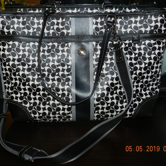 Coach | Bags | Coach Black Tan C Monogram Tote Bag | Poshmark